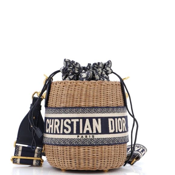 Dior | Bags | Christian Dior Drawstring Bucket Bag Wicker With Oblique ...